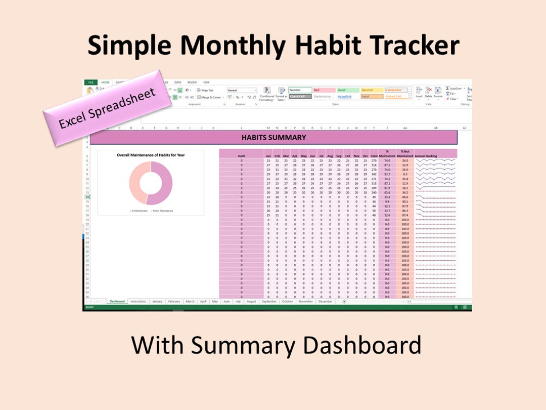 Monthly Habit Tracker With Smiley Faces Digital Excel Sheet Pink - Etsy