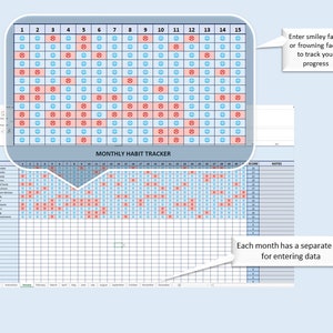 Monthly Habit Tracker With Smiley Faces Digital Excel Sheet Blue - Etsy