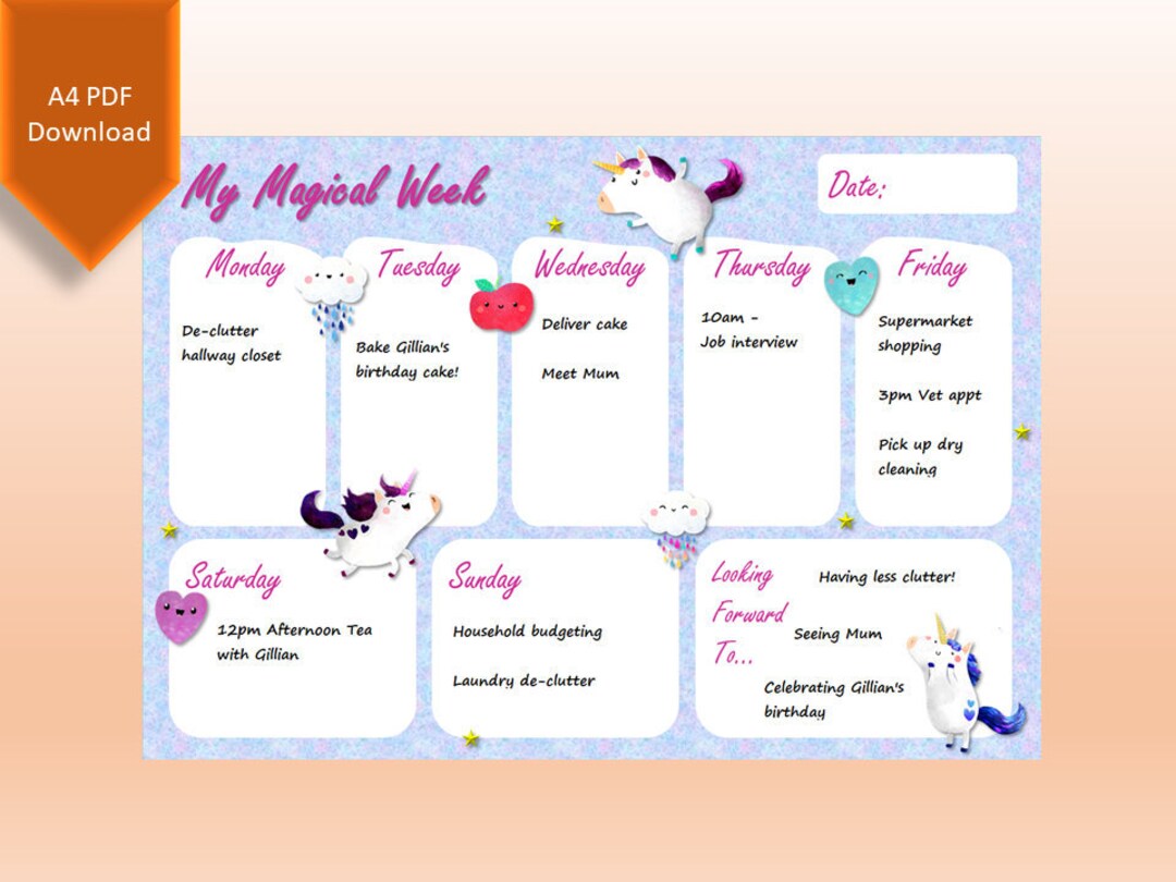 My Magical Week Planner Unicorn Printable Digital Download - Etsy