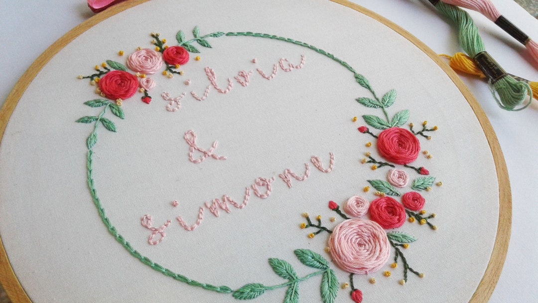 Customized Name Embroidery Hoop Gift , Floral Embroidery Hoop Design ...