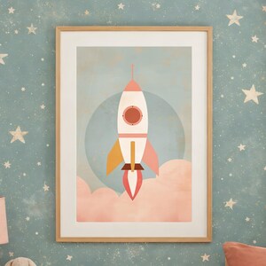Rocket Ship Nursery Wall Art – Space Nursery Decor – Whimsical Rocket ...