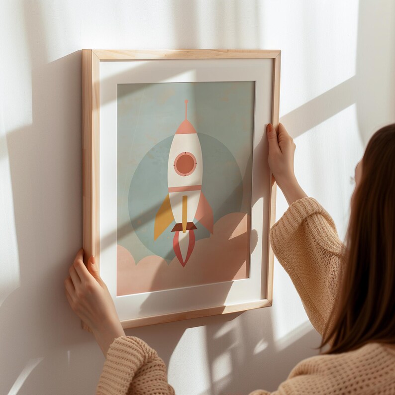 Rocket Ship Nursery Wall Art – Space Nursery Decor – Whimsical Rocket ...