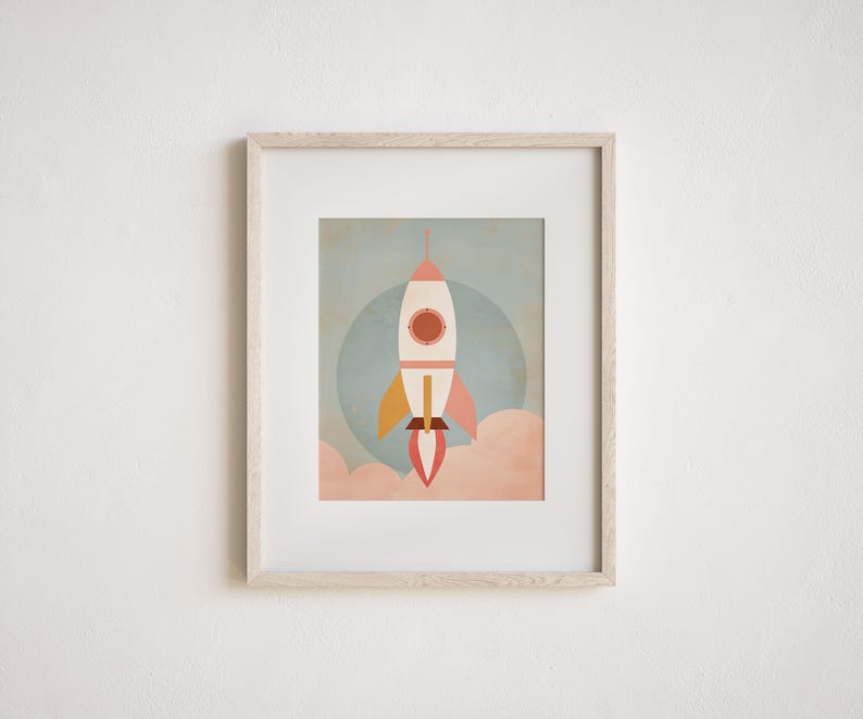 Rocket Ship Nursery Wall Art – Space Nursery Decor – Whimsical Rocket ...