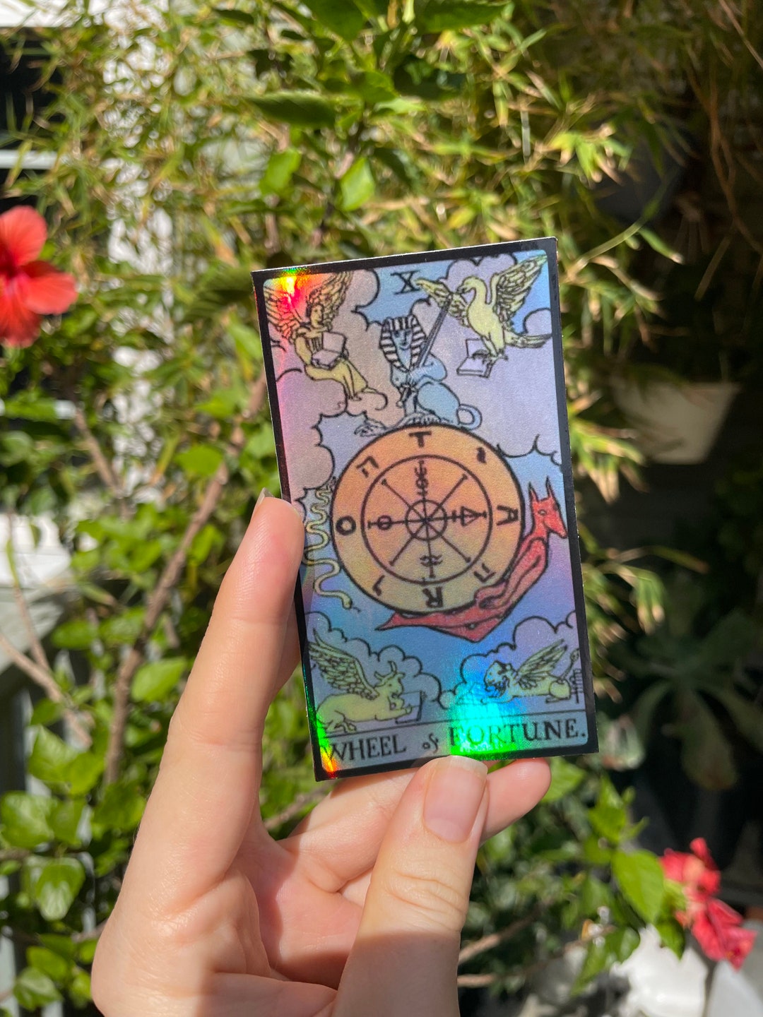 HOLOGRAPHIC Rider Waite Tarot Sticker Wheel of Fortune Manifestation ...