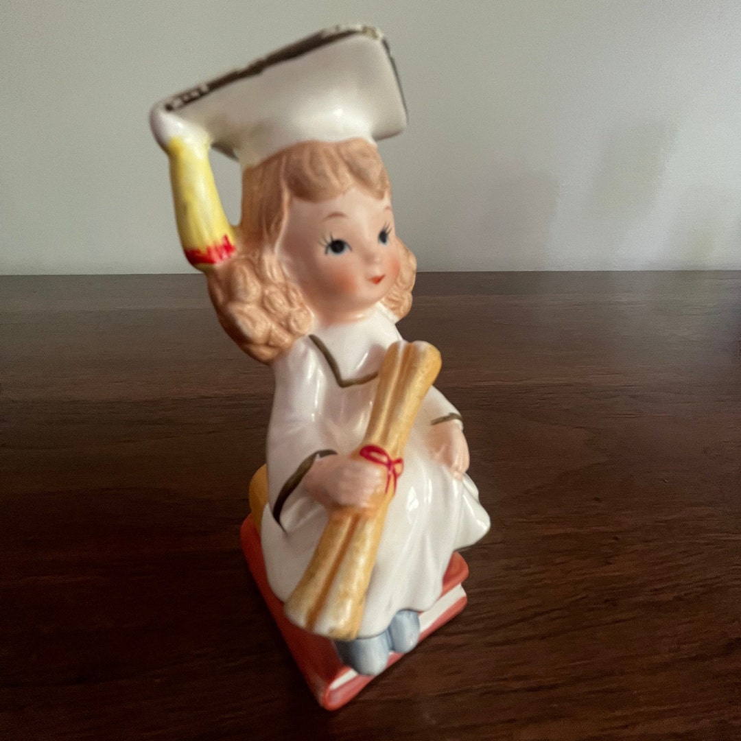 Vintage LEFTON Graduate Graduation Figurine Girl Sitting on Books ...
