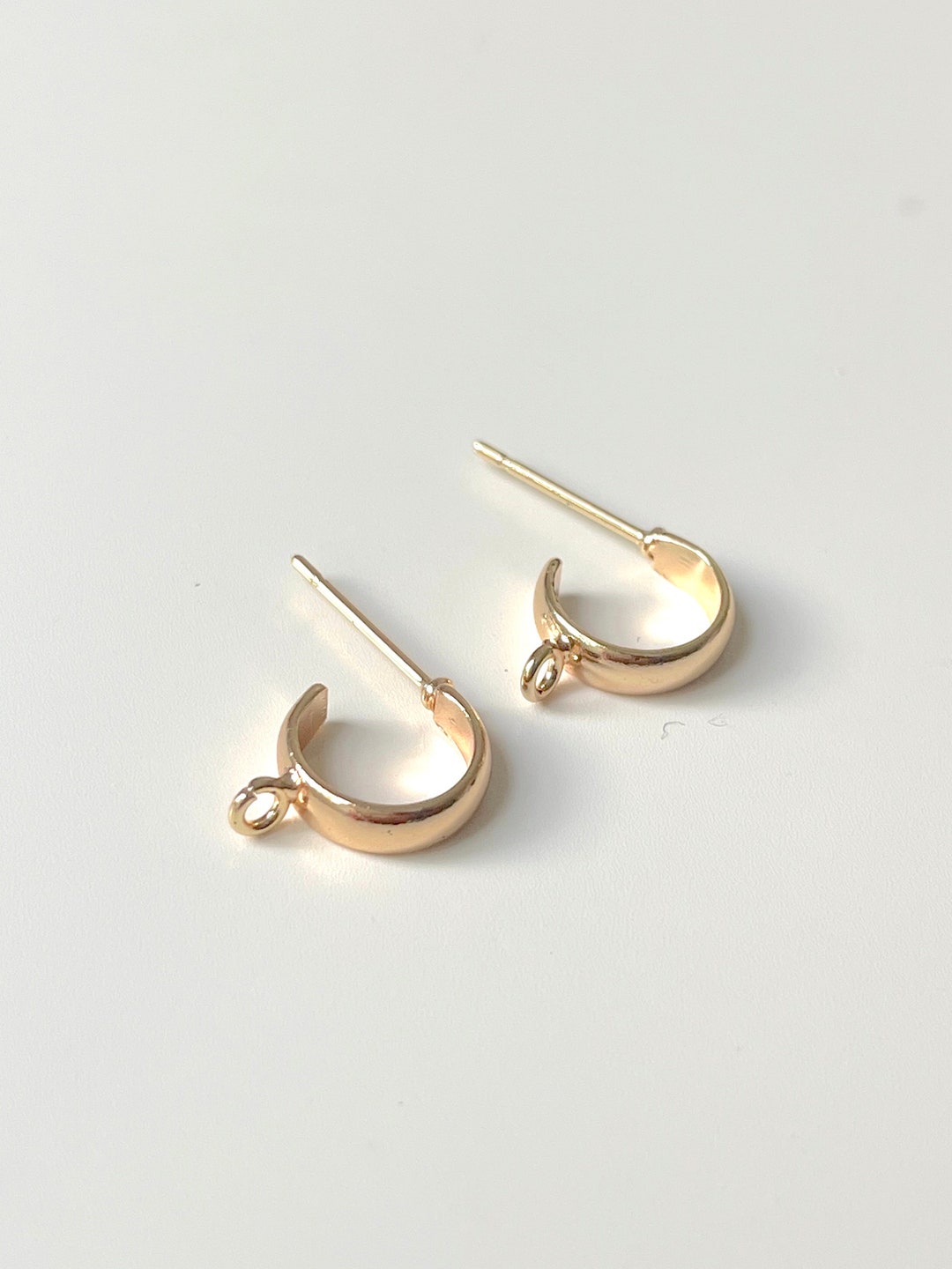 14k Gold Plated Small Hoop Earring Findings With Loop, Shiny Half Hoop ...