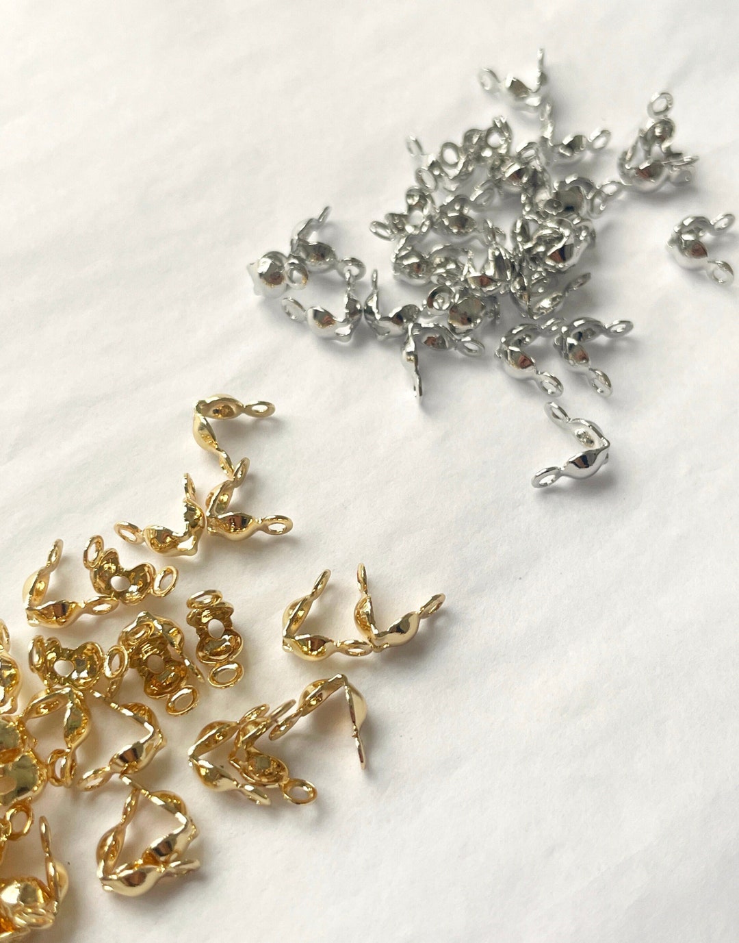 14K Gold / White Gold Plated Clamshell Bead Tips, Crimp Knot Covers ...