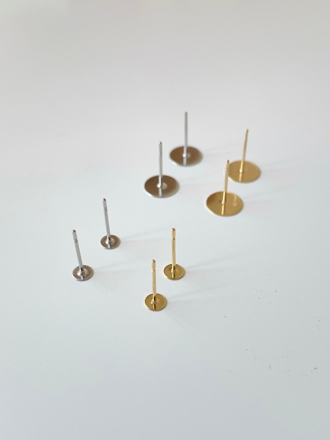 4mm / 6mm / 8mm Stainless Steel Pad Earring Posts, Gold Tone Steel Tone ...