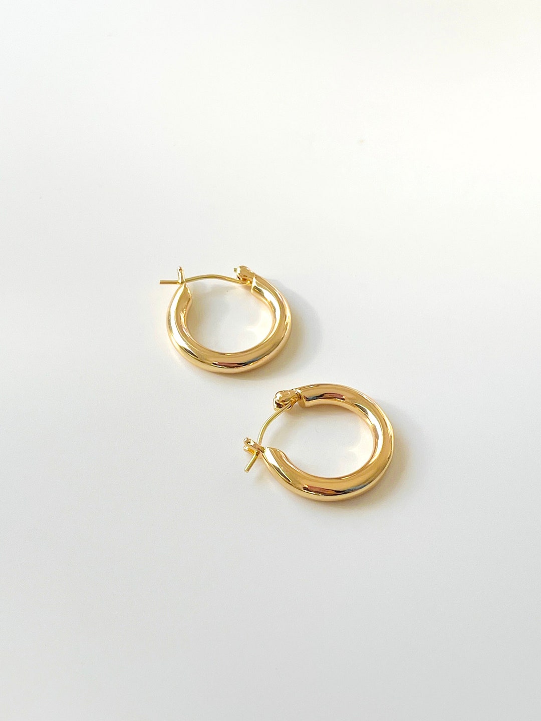 14k Gold Plated 20MM Hoop Earrings, Gold Earring Hoops, Thick Gold ...