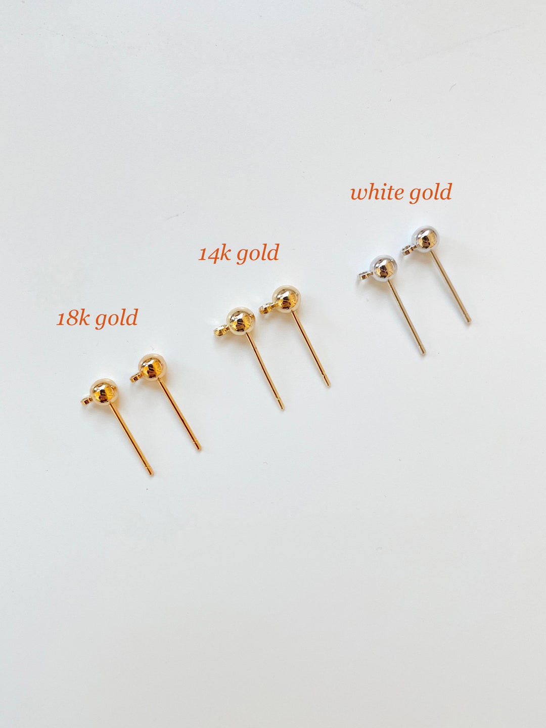 Gold Plated Ball Stud Earring Posts With Loop, Earring Findings, 14K ...