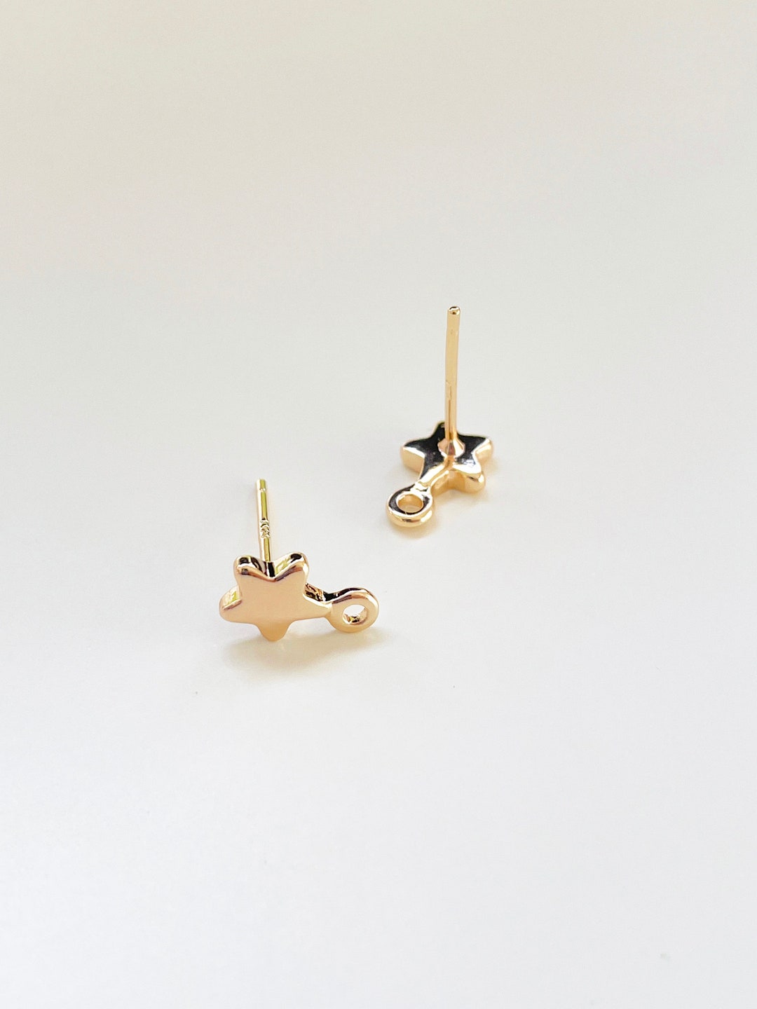 14K Gold Plated Tiny Star Shape Stud Earring Findings With Loop Hole ...