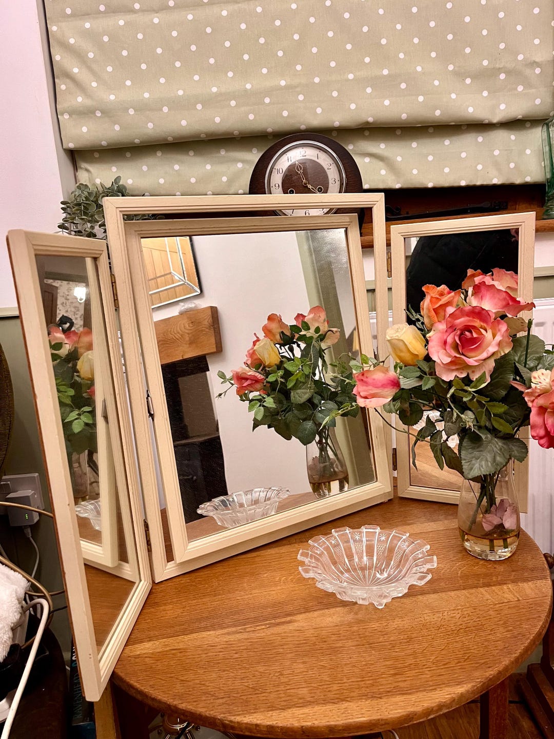 Vintage Cream 3-way Vanity Mirror: Tilting Tabletop Mirror - Etsy