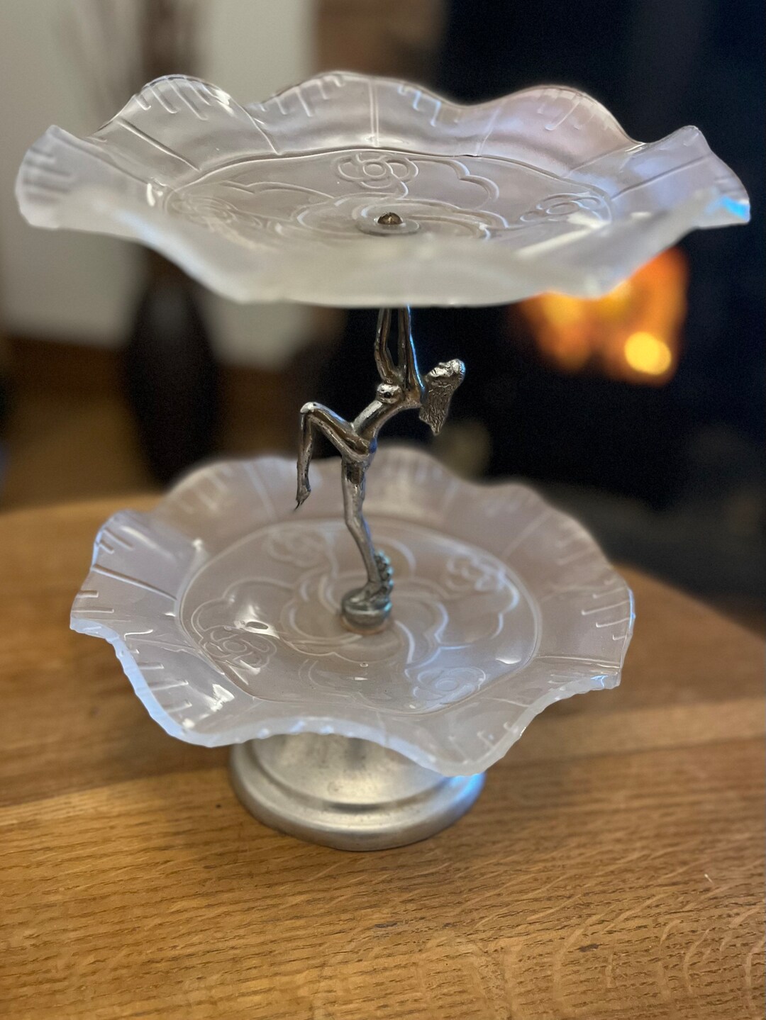 Rare Art Deco Chrome Lady Glass Cake Stand Centrepiece Circa 1930s ...
