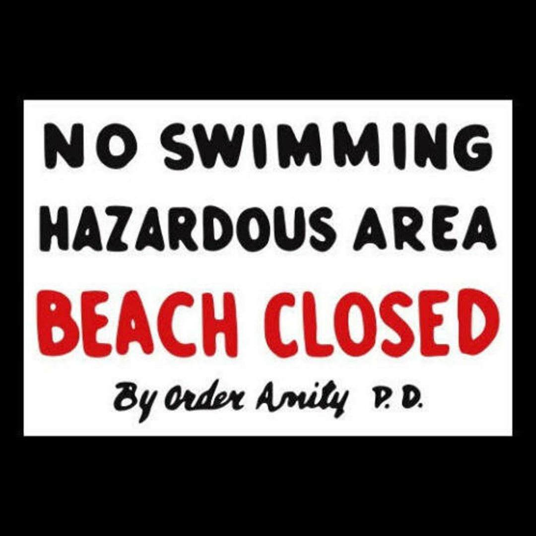 JAWS "no Swimming - Beach Closed" 4" X 6" STICKER Based on Movie Sign ...