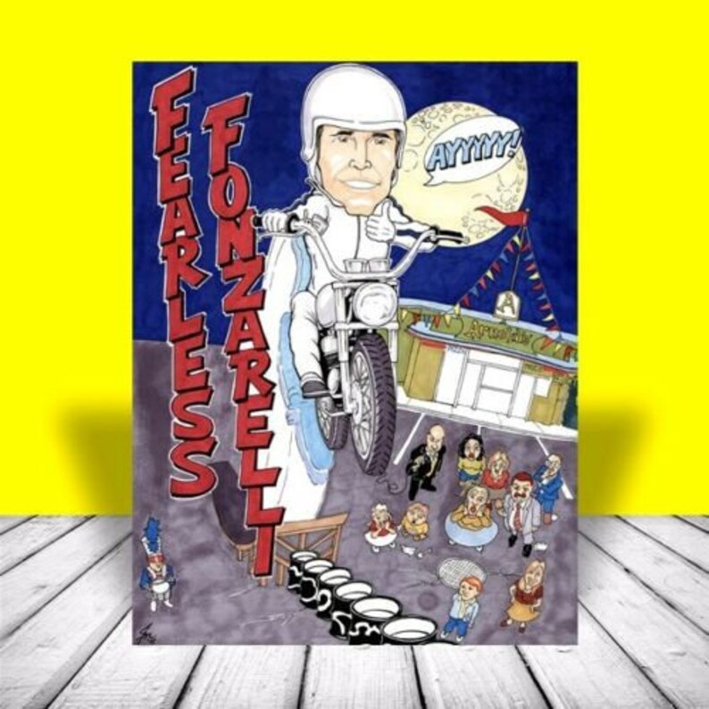 New FONZIE Happy Days POSTER ART Fonz on Motorcycle Richie - Etsy