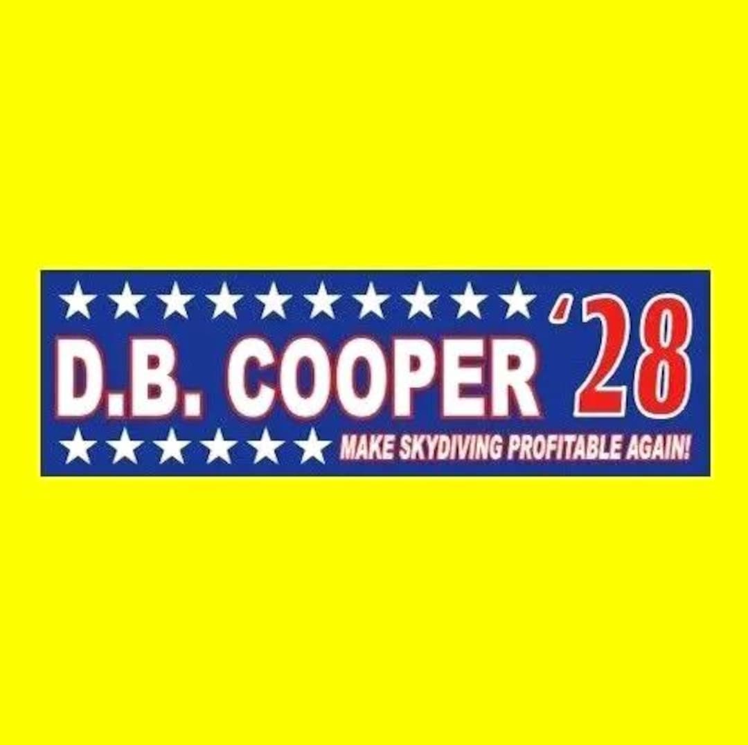 Funny "d.b. COOPER '28" Wanted Poster Hijacker BUMPER STICKER Skydiving ...