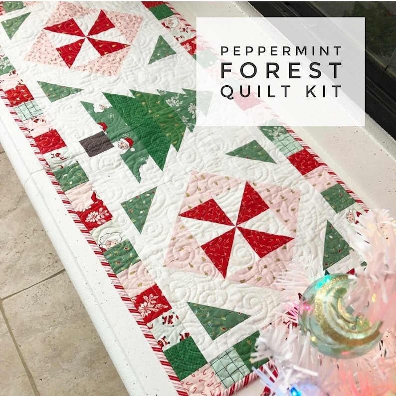 Peppermint Forest Christmas Table Topper or Quilt. Kit Includes Fabric ...