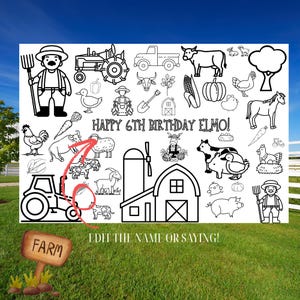 Personalized Farm Theme Coloring Poster, Birthday Activity, Digital ...