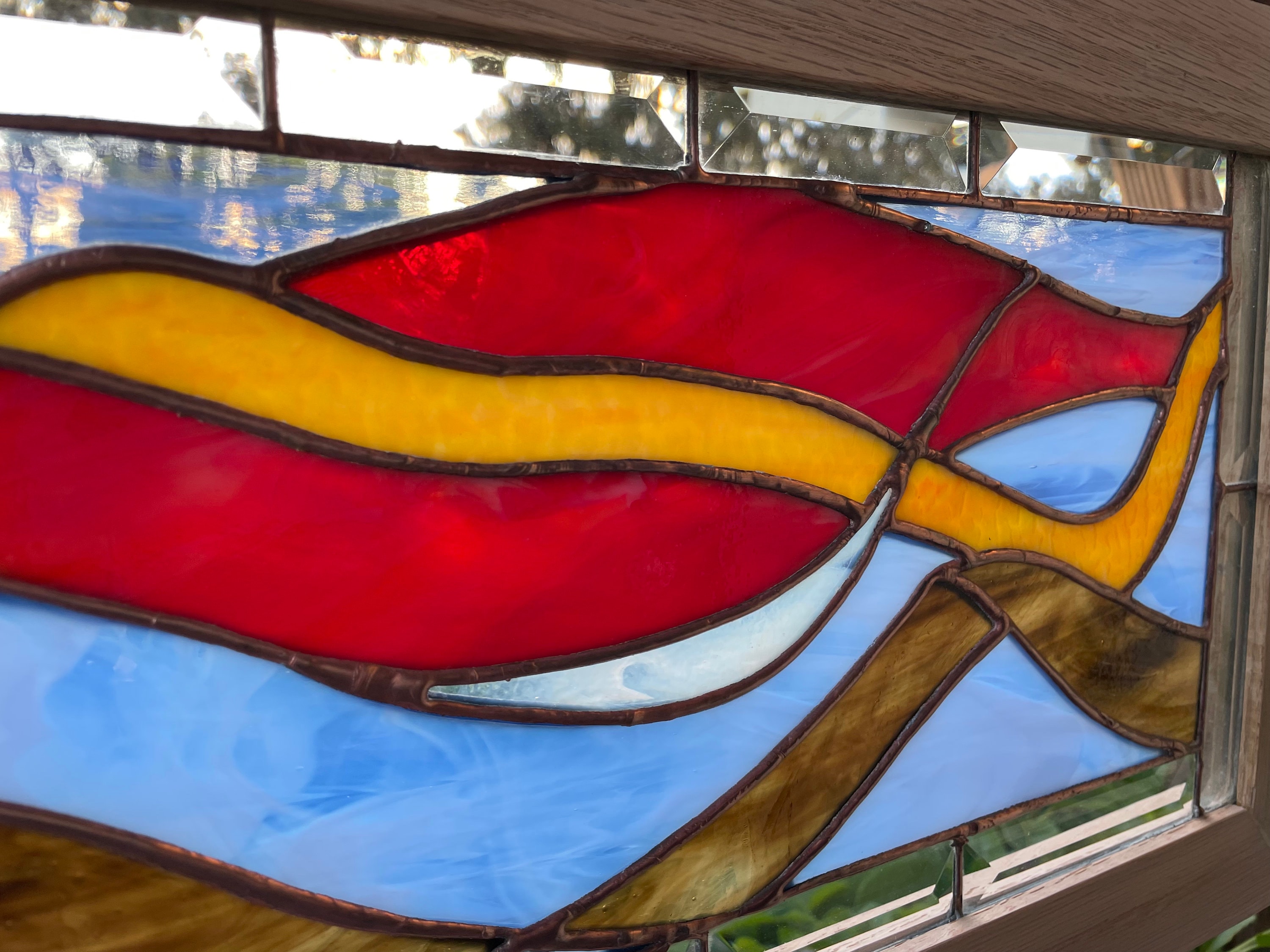 Stained Glass Panel Framed by Glass Bevels and Oak - Etsy