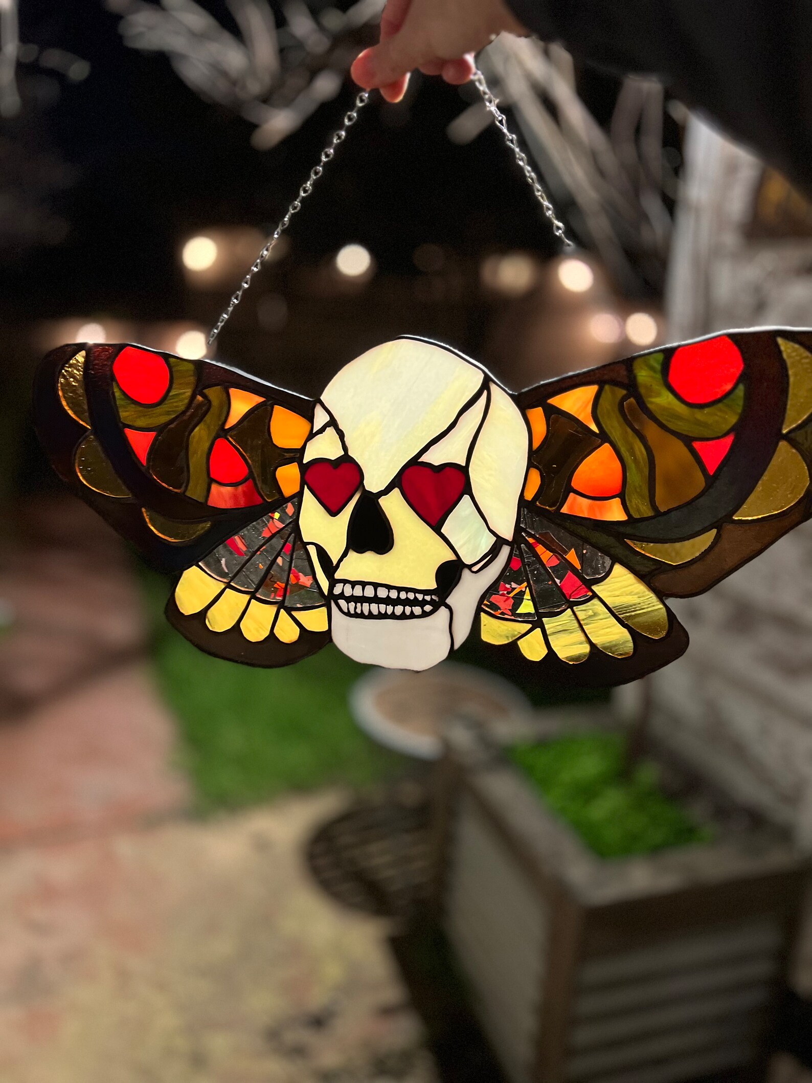 Heart Eyed Stained Glass Skull With Moth Wings - Etsy