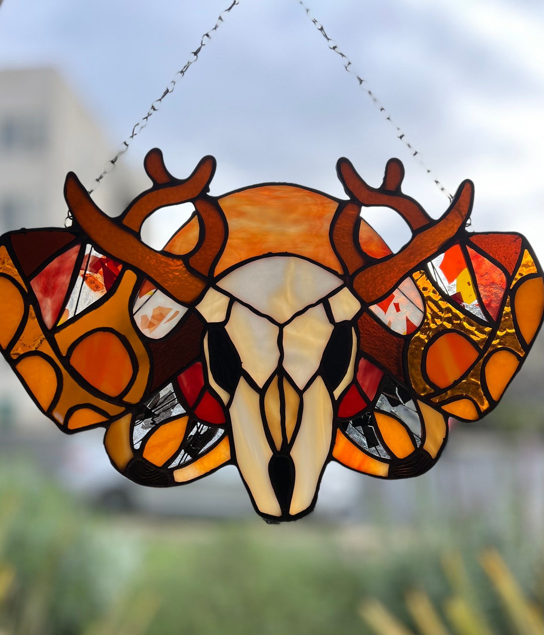 Stained Glass Deer Skull With Moth Wings - Etsy