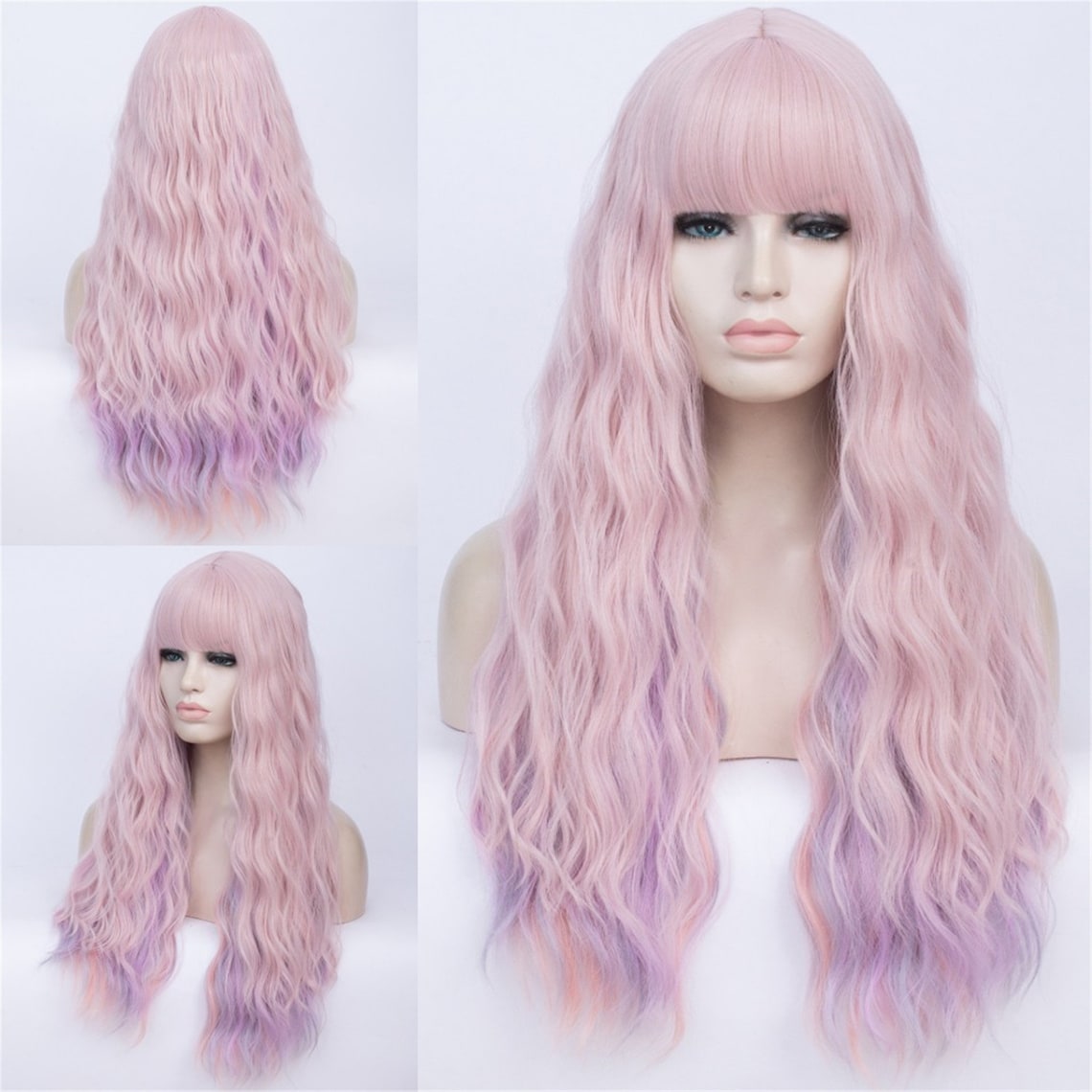 Light Purple Wig Pink Highlight Long Wavy Light Lilac Purple - Etsy