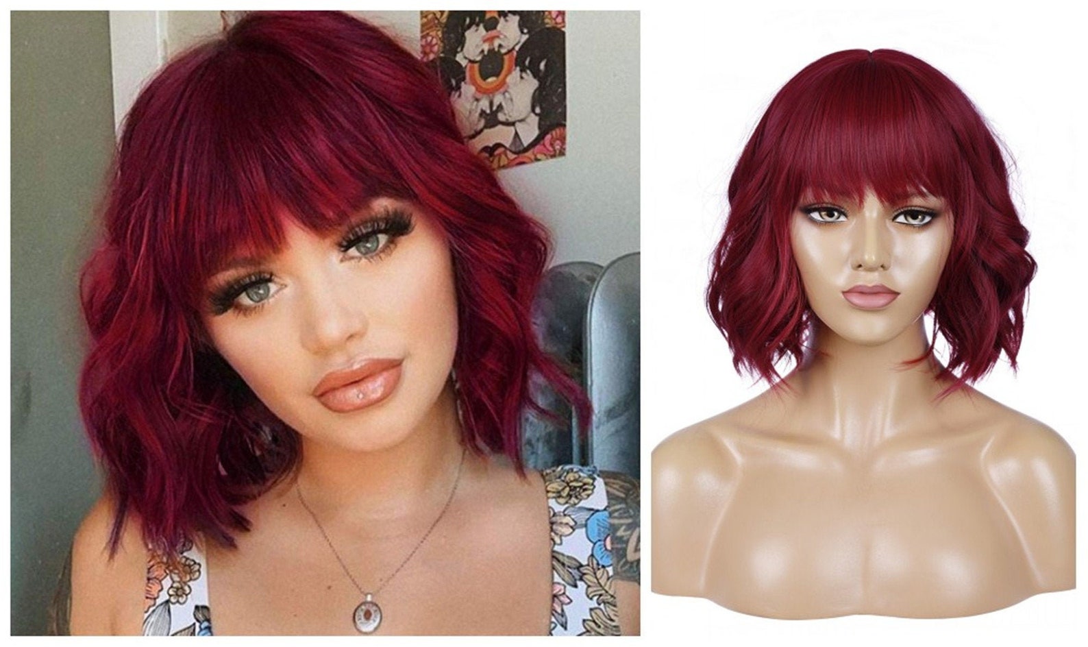 Short Hair Wine Red Wigs Wigs Kinky Curly Wigs Wave Wigs Wigs Etsy
