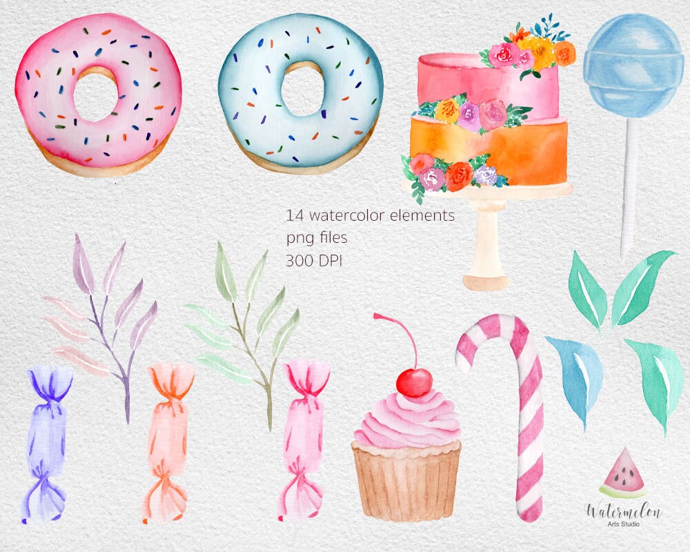 Watercolor Birthday Sweet Candy Cupcake Clipart Food - Etsy