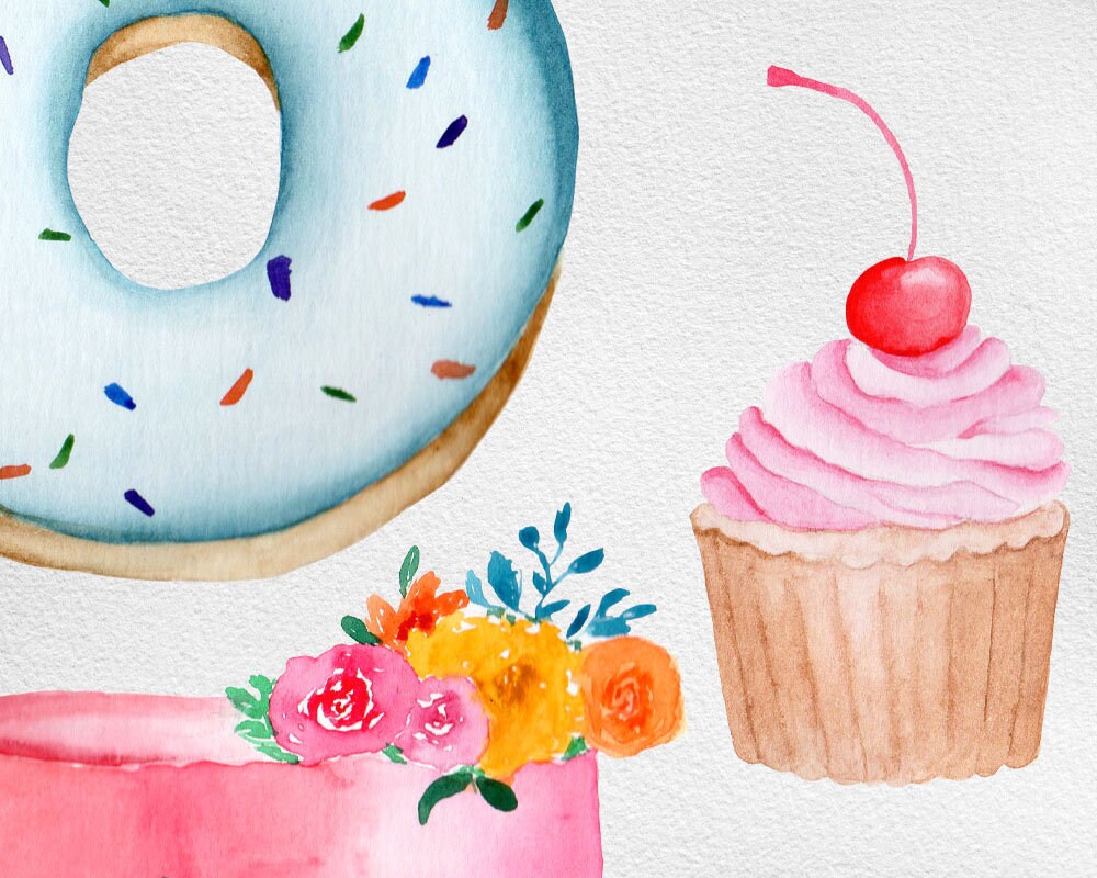 Watercolor Birthday Sweet Candy Cupcake Clipart Food - Etsy