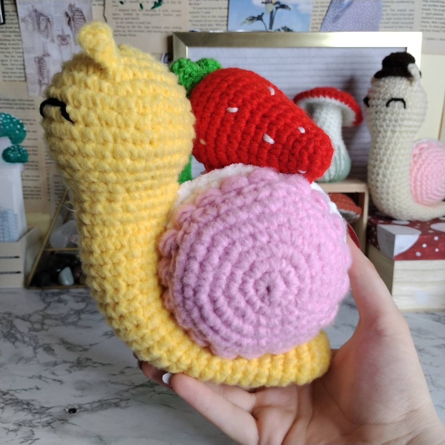 Strawberry Crochet Macaron Snail - Etsy
