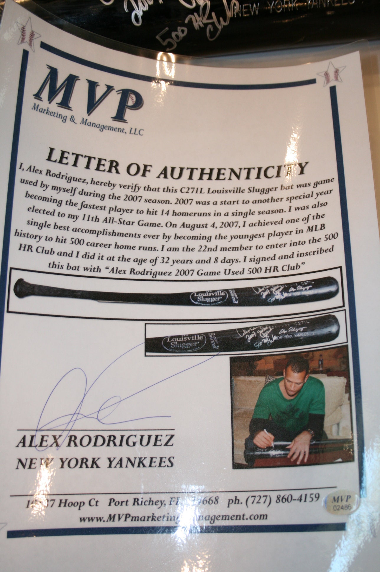 Alex Rodriguez Autographed "game Used" Baseball Bat With (3 ...