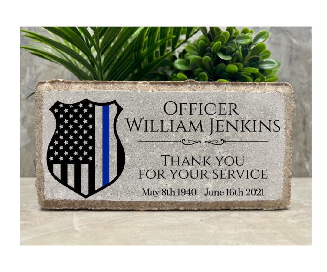 Police Officer Memorial. Thin Blue Line Shield. Badge. 4x8 Tumbled ...