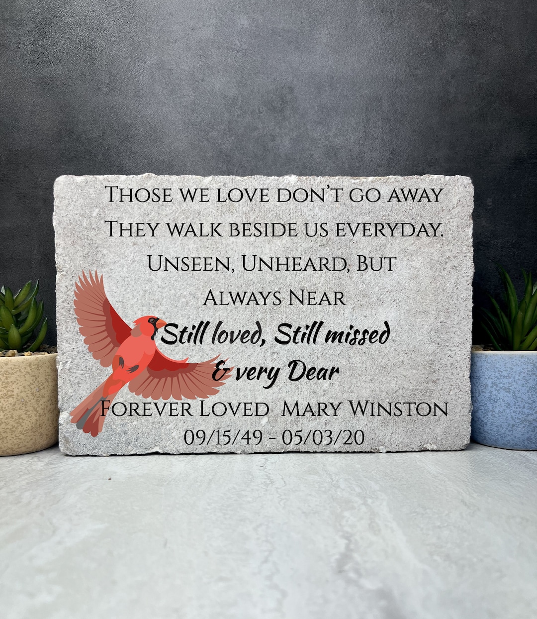 6x9 Cardinal Memorial Stone. Remembrance Indoor or Outdoor Stone ...