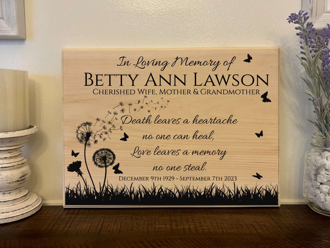 Wood Memorial Plaque 12x9 Family Loss Memorial Dandelion Personalized ...