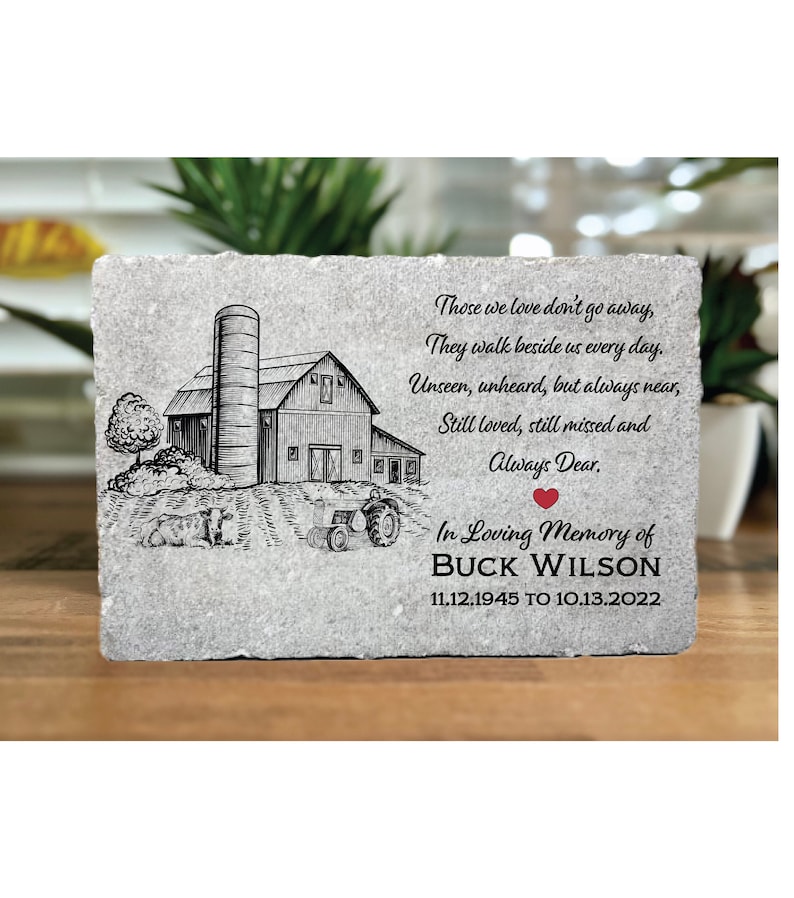 Personalized Memorial Stone: Farm Tractor Barn Design, Sympathy Gift - Etsy