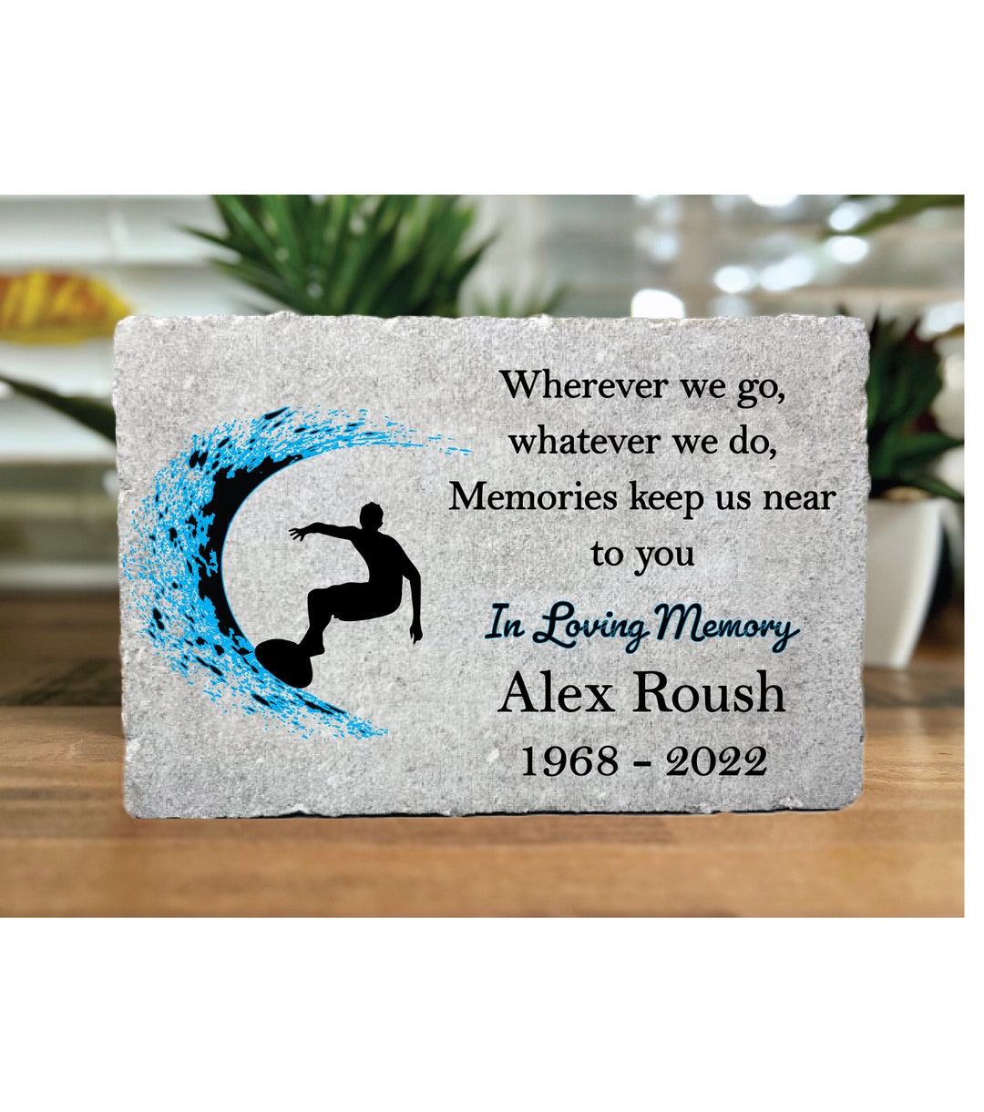 9x6 Memorial Stone. Ocean Surfer Remembrance Indoor or Outdoor Stone ...