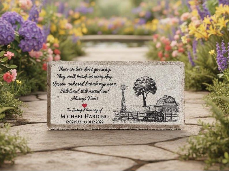 Personalized Memorial Stone: Farm Tractor, Barn, Family Loss Sympathy ...