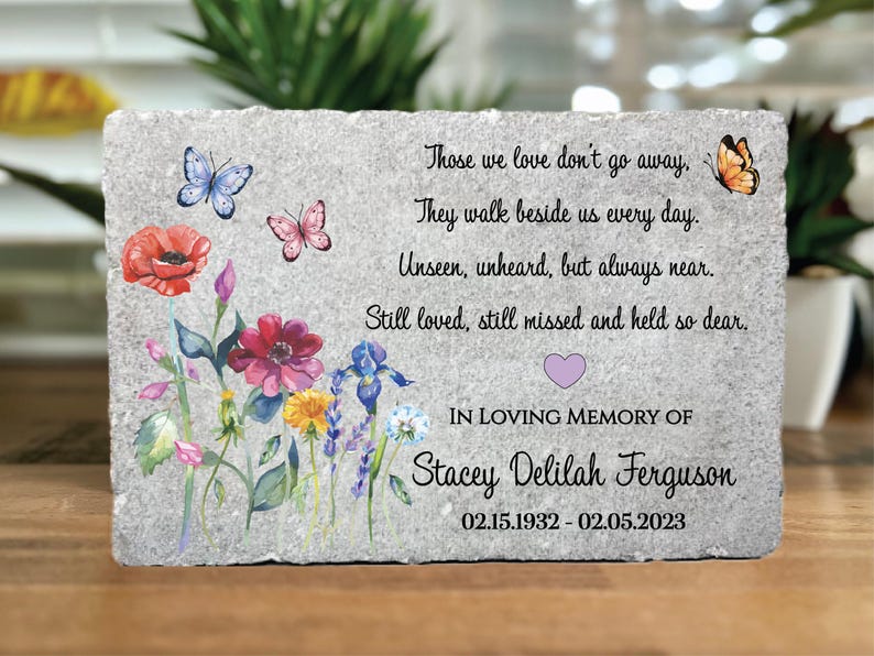 Personalized Memorial Stone: 9x6 Remembrance Paver With Flowers - Etsy