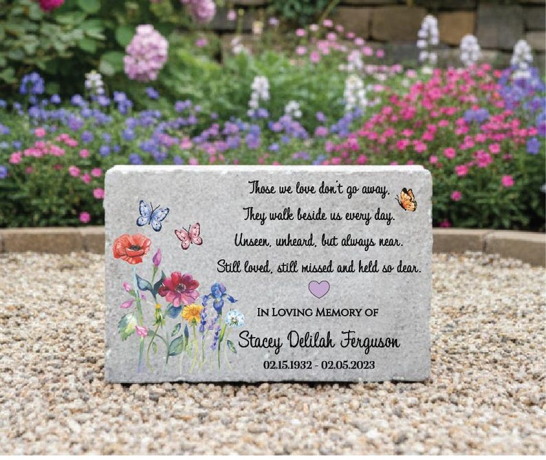 Personalized Memorial Stone: 9x6 Remembrance Paver With Flowers - Etsy
