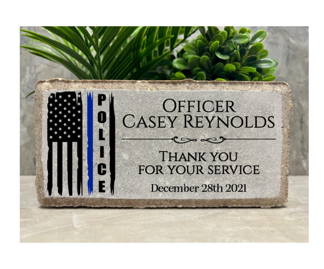 Police Officer Memorial. Thin Blue Line Flag. 4x8 Tumbled Paver Stone ...