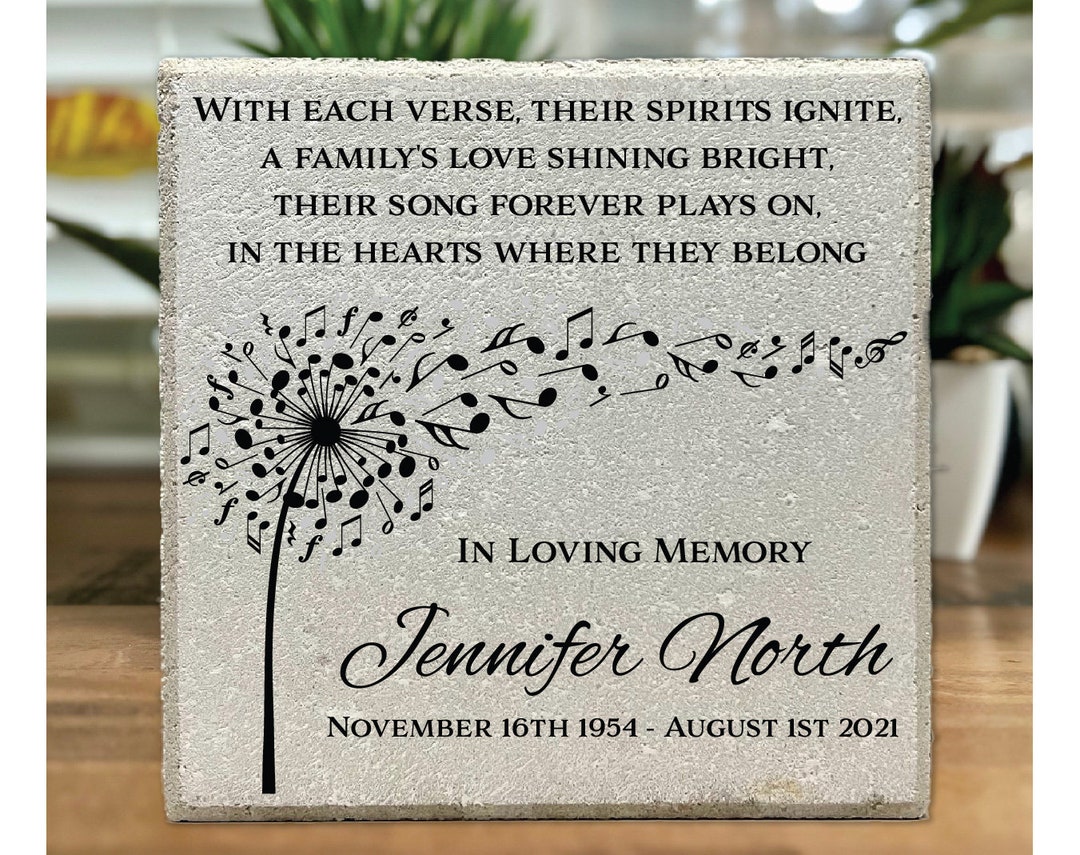 Personalized Memorial Stone: Dandelion & Music Notes, 12x12 Concrete ...