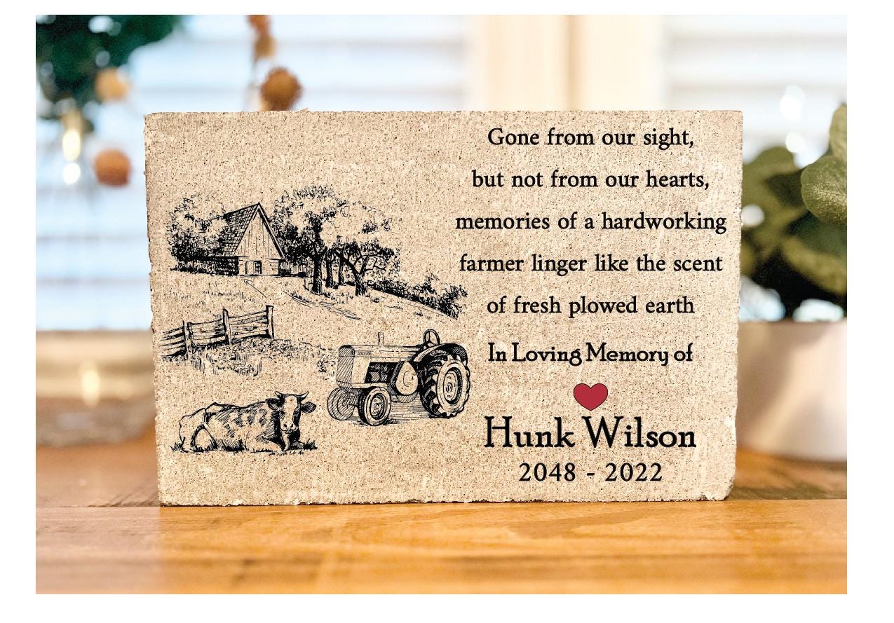 Personalized Farm Memorial Stone: Custom Tractor Grave Marker, Sympathy ...