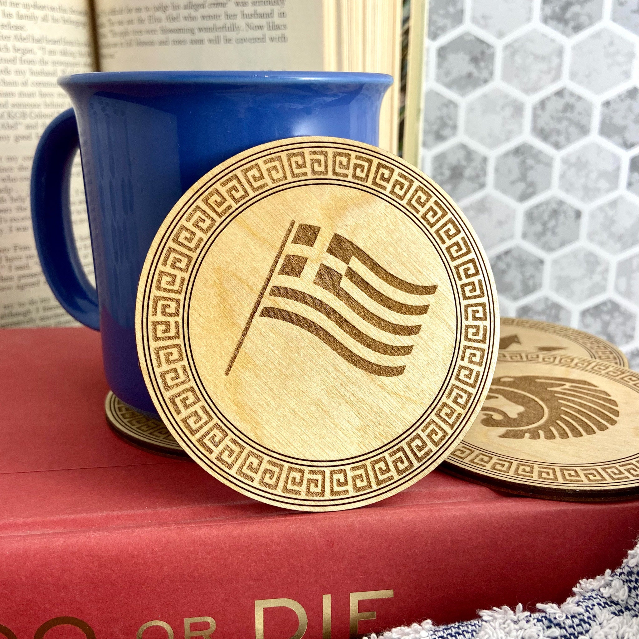 Greek Coaster, Hercules, Corinthian, Flag, Poseidon Trident - Etsy