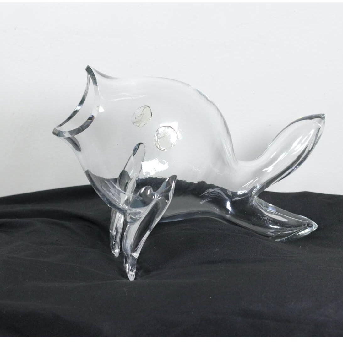 BLENKO Clear Crystal Art Glass Figural Fish Bowl Vase 11in - Etsy