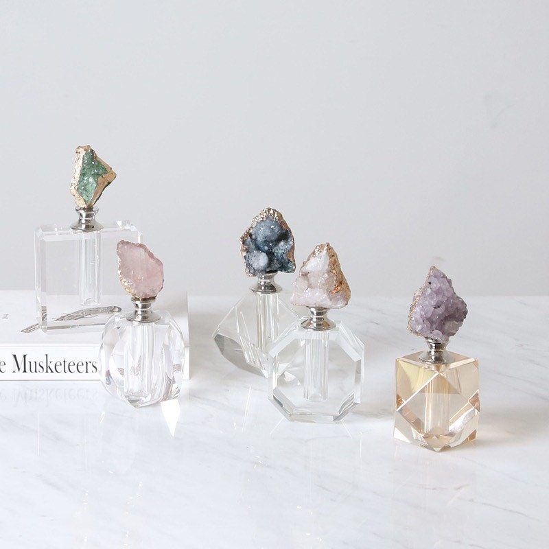 Crystal and Green and Gold agate stone Perfume Decor Bottle, Decor ...