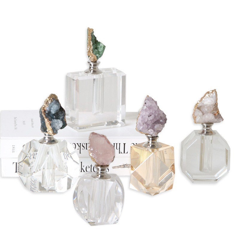 Crystal and Green and Gold agate stone Perfume Decor Bottle, Decor ...