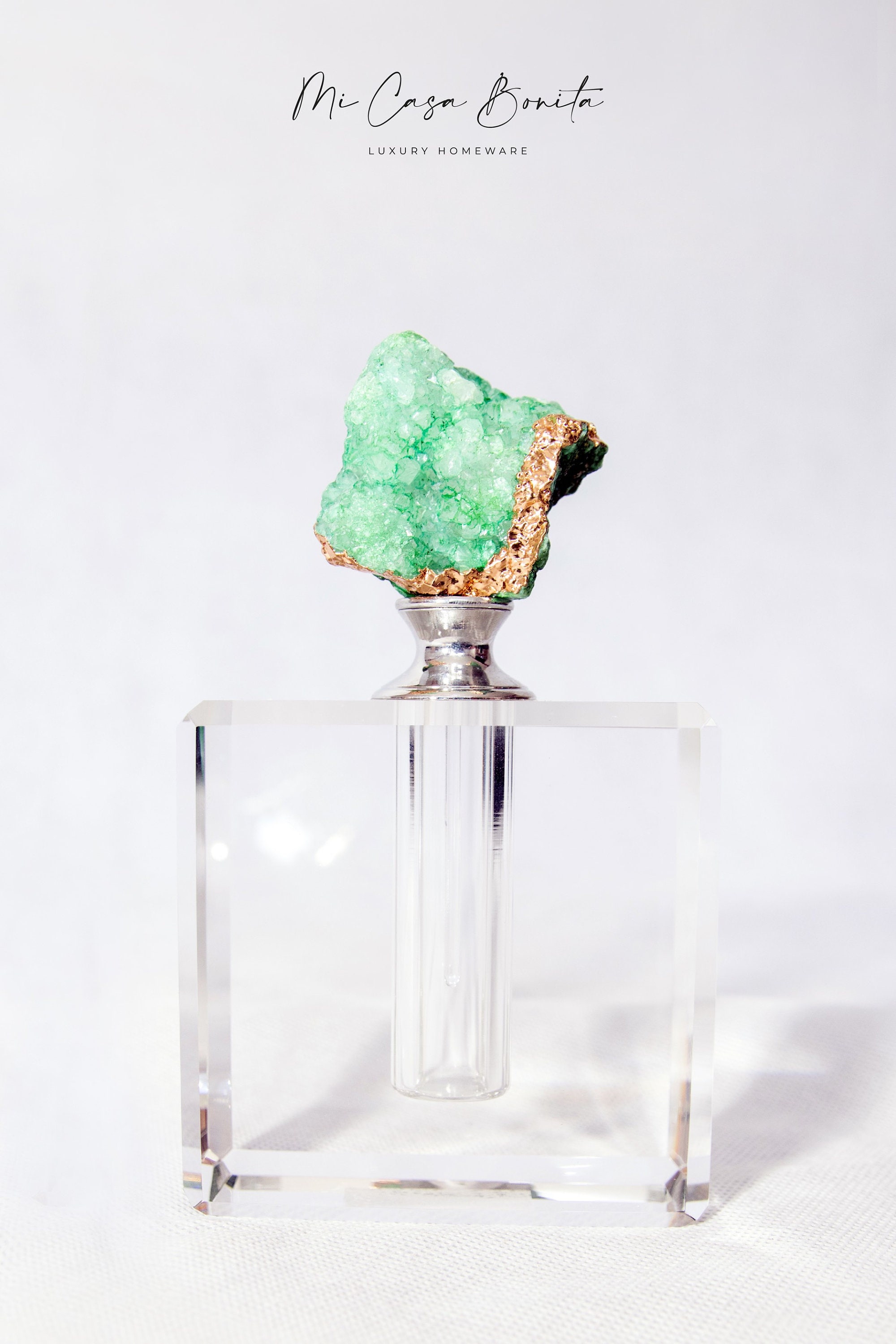 Crystal and Green and Gold agate stone Perfume Decor Bottle, Decor ...
