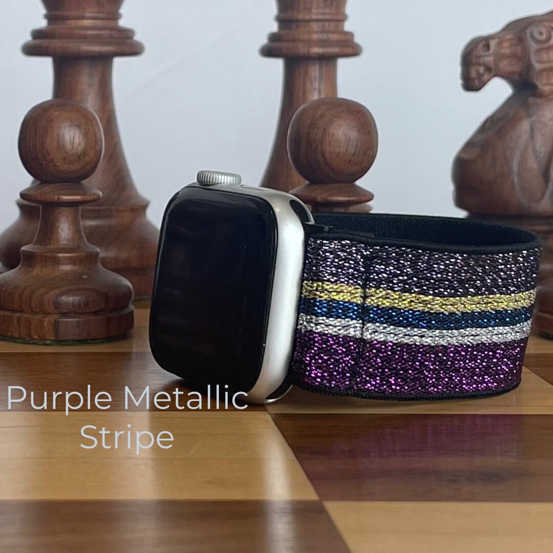 Purple Metallic Stripe Elastic Watch Band for Amazfit, Apple, Fitbit ...