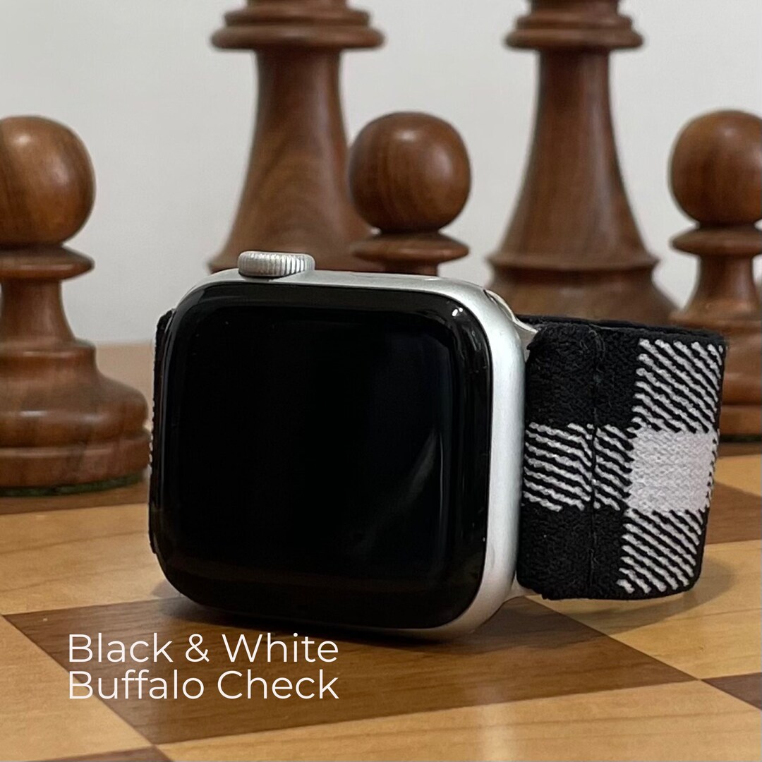 Custom Fit Black & White Buffalo Check Elastic Watch Band for All Smart ...