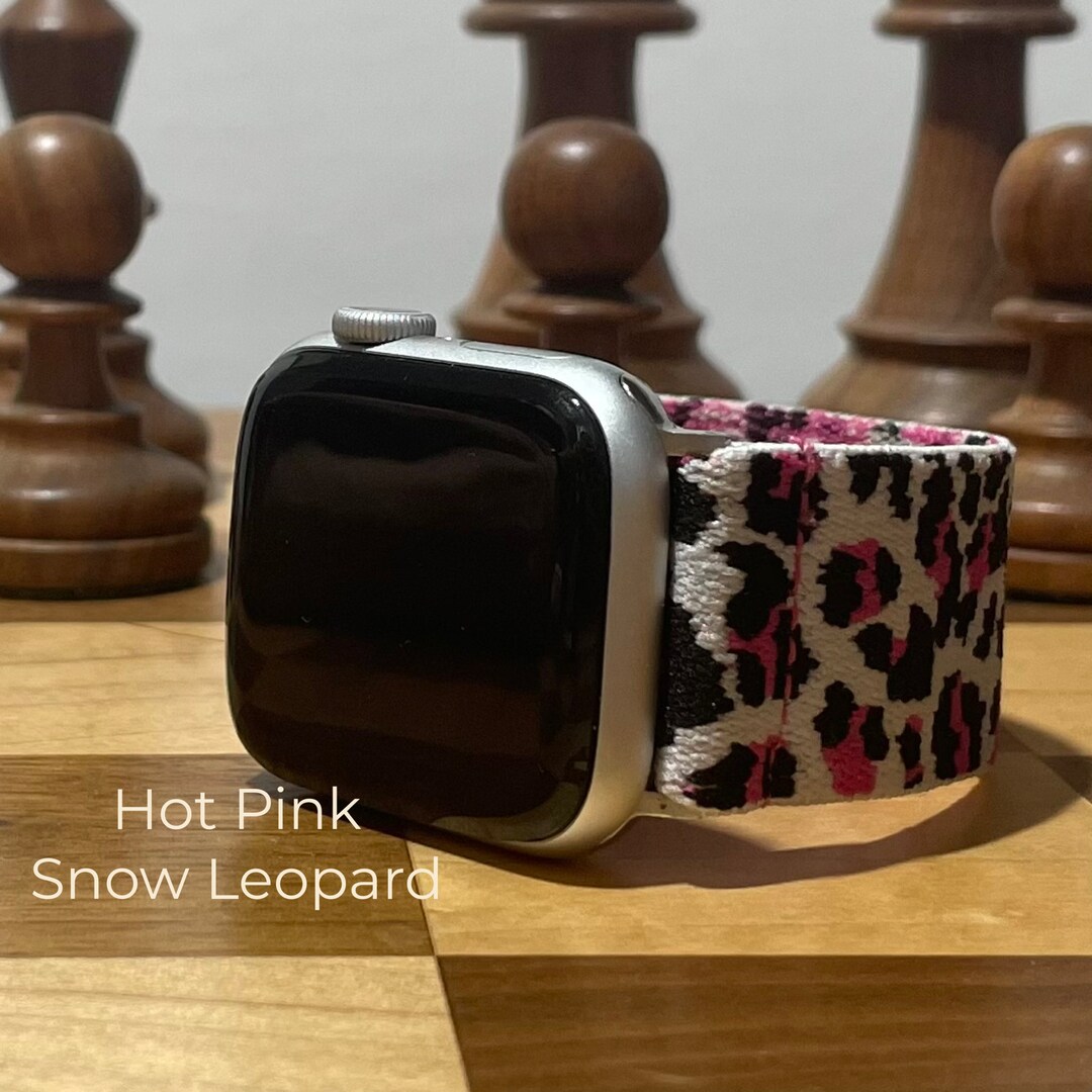 Hot Pink Snow Leopard Elastic Watch Band for Amazfit, Apple, Fitbit ...